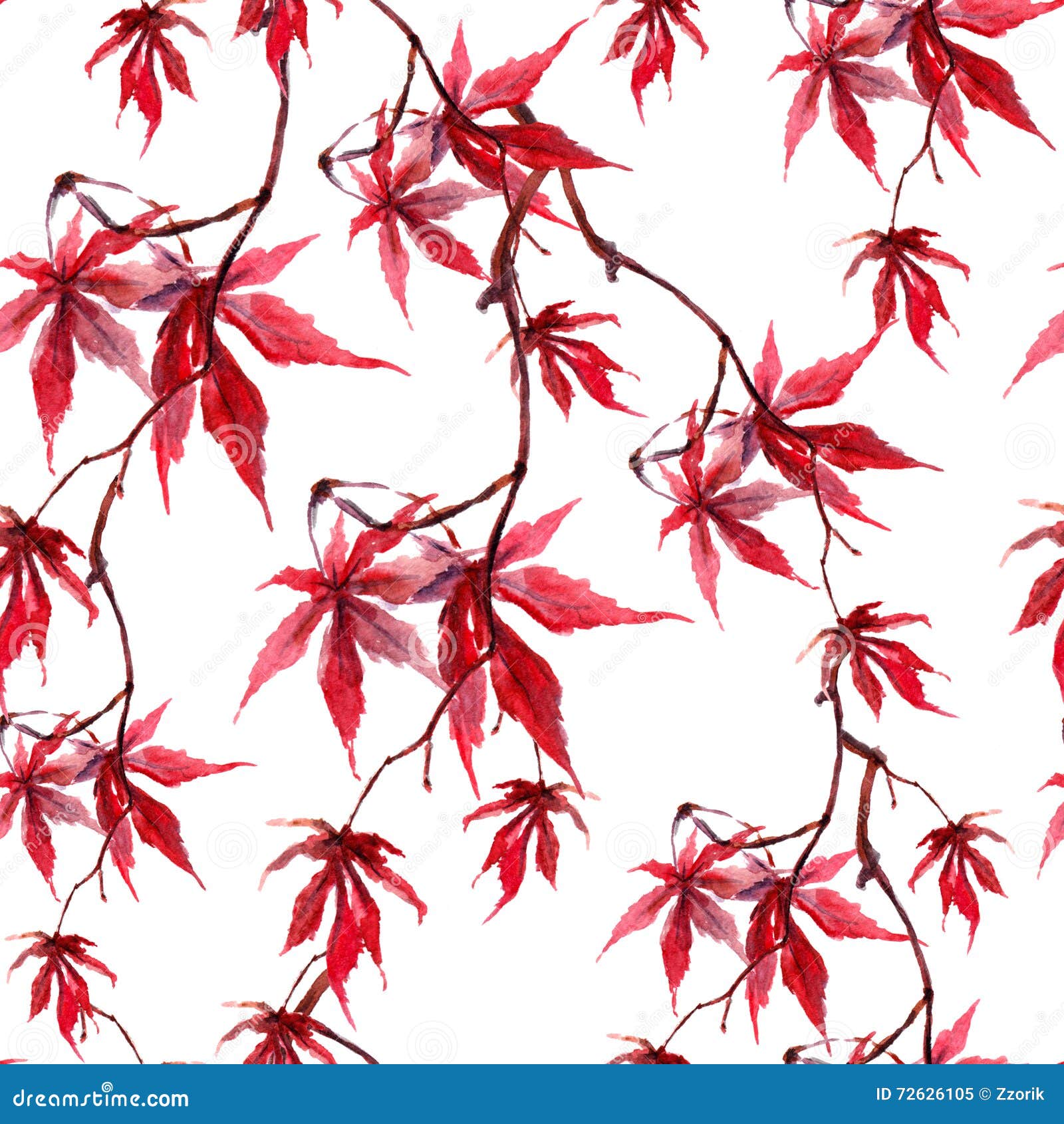 Chinese Red Maple Leaves. Seamless Pattern on White Background ...
