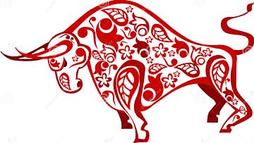 Chinese Red Ox with Pattern Stock Vector - Illustration of cattle, bull ...