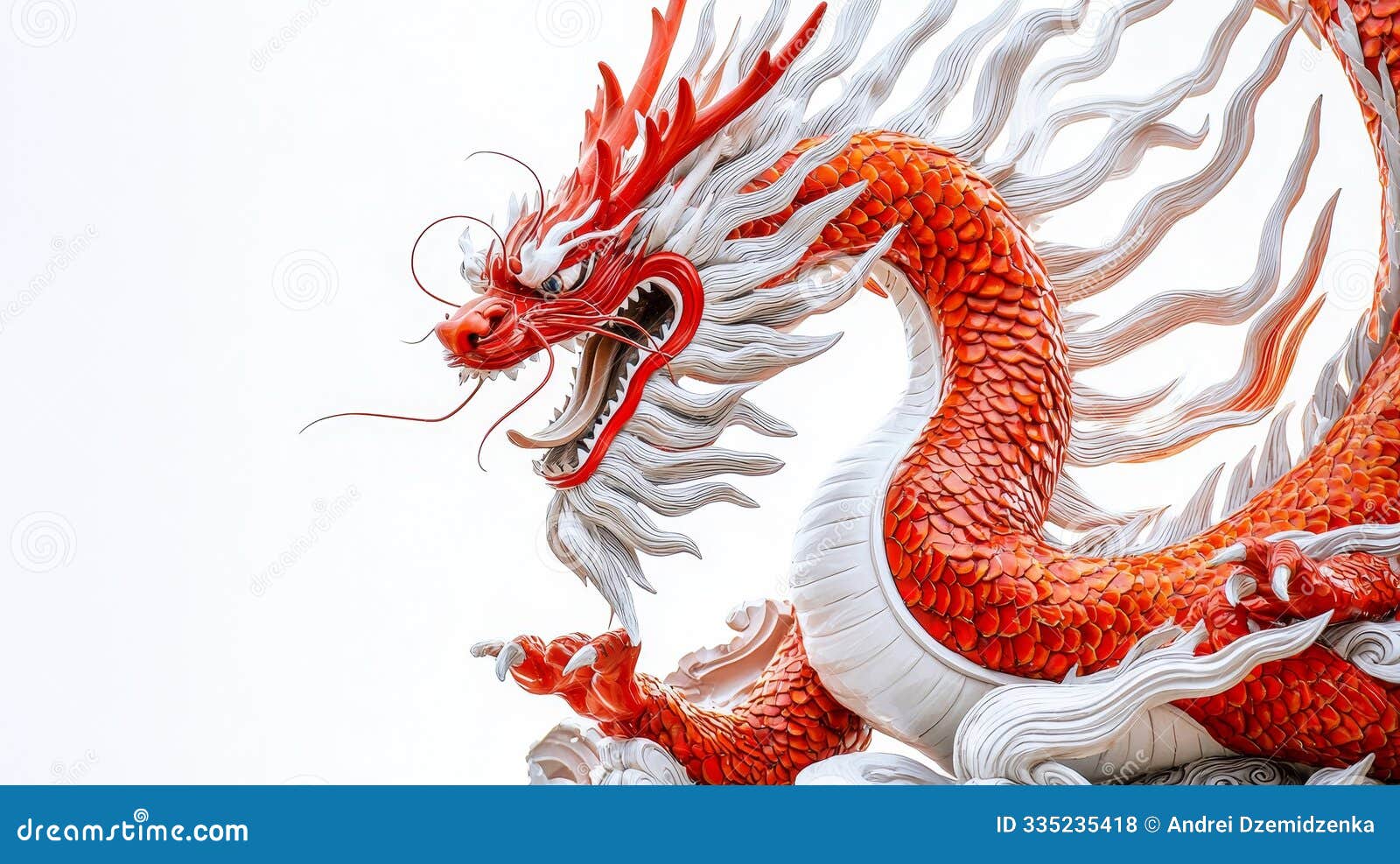 The Chinese Red and White Dragon Statue is on a Transparent Background ...