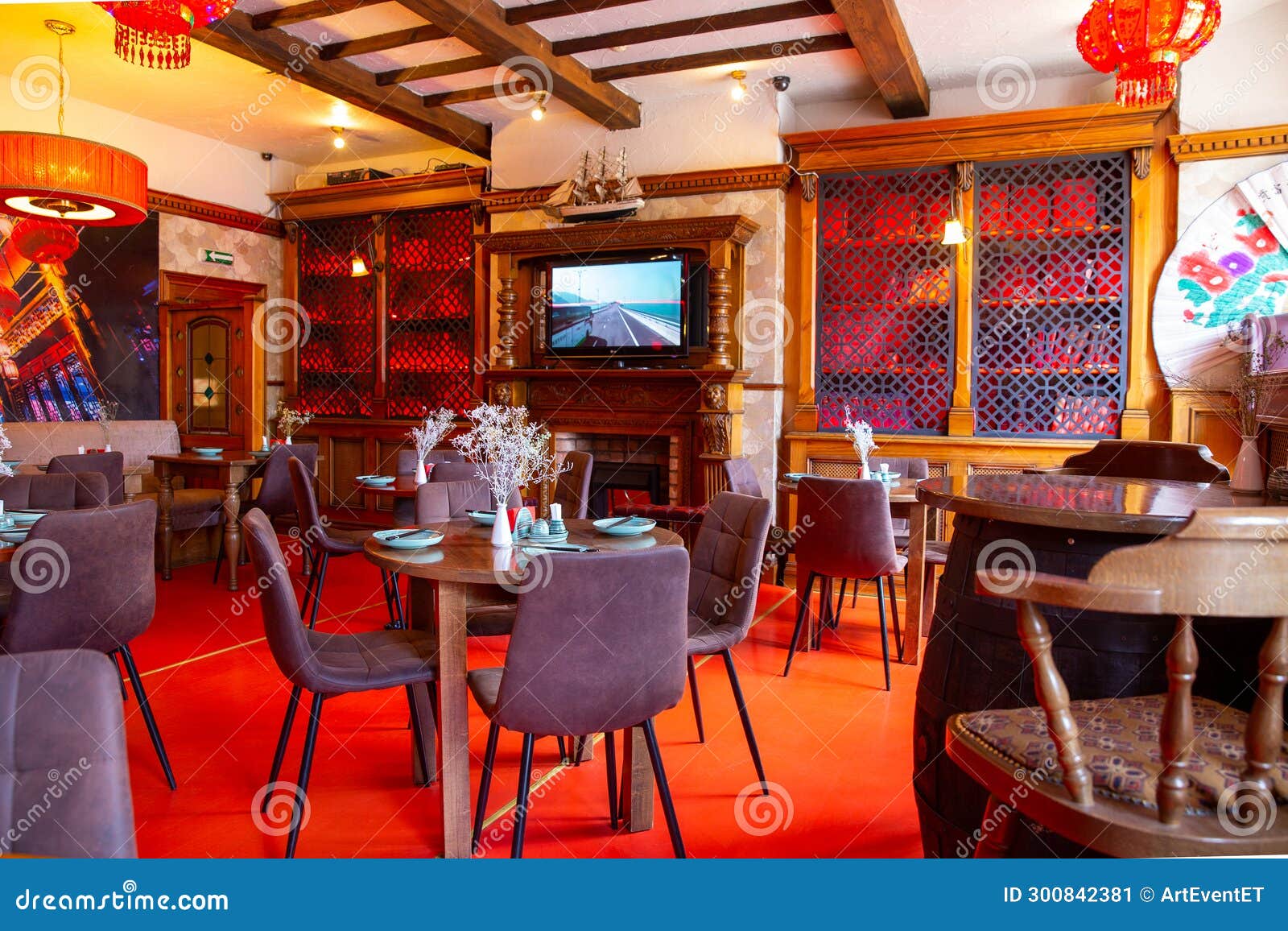 Chinese Restaurant Interior in Red Colors Stock Image - Image of cafe ...