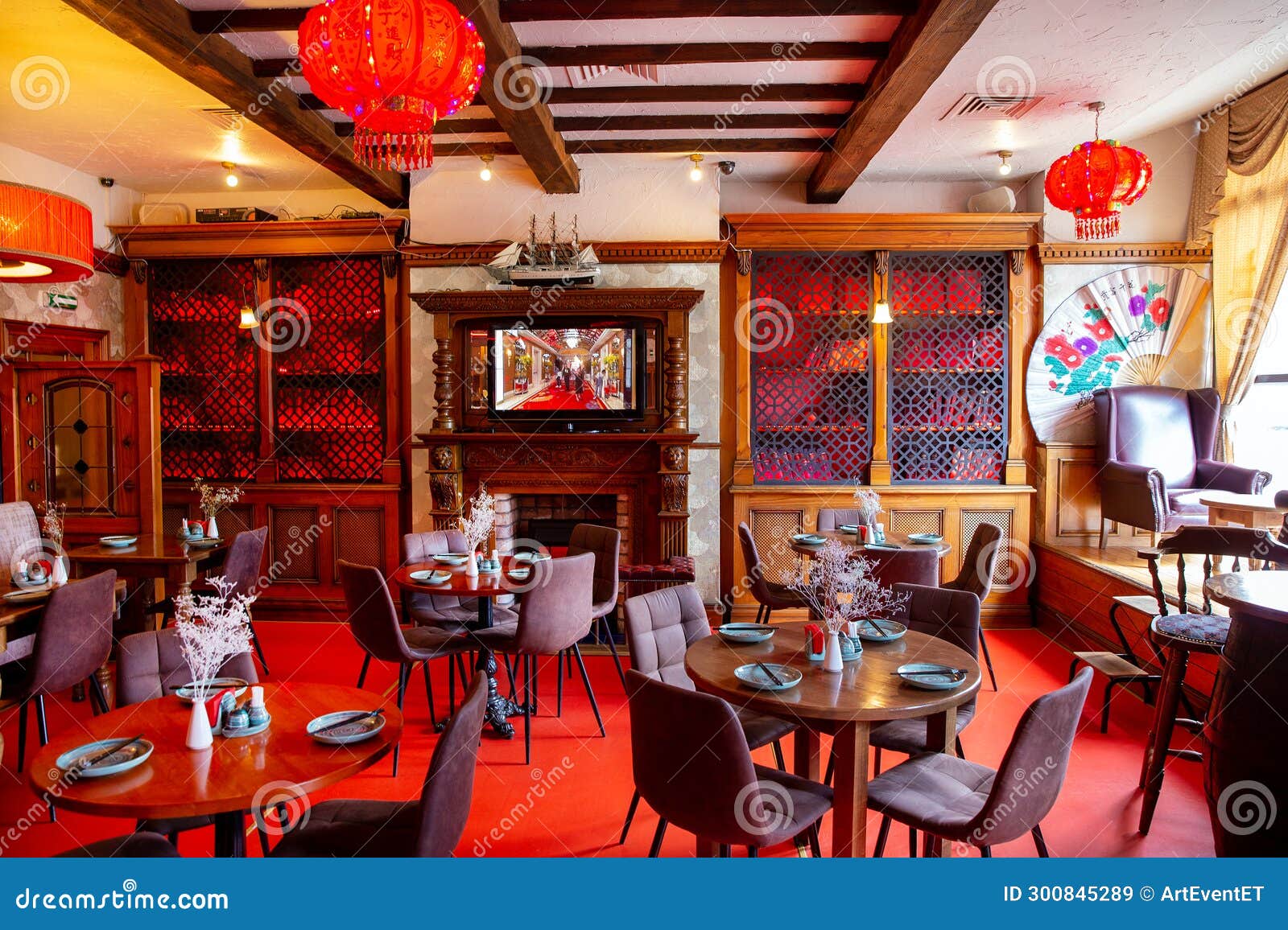 Chinese Restaurant Interior in Red Colors Stock Image - Image of style ...