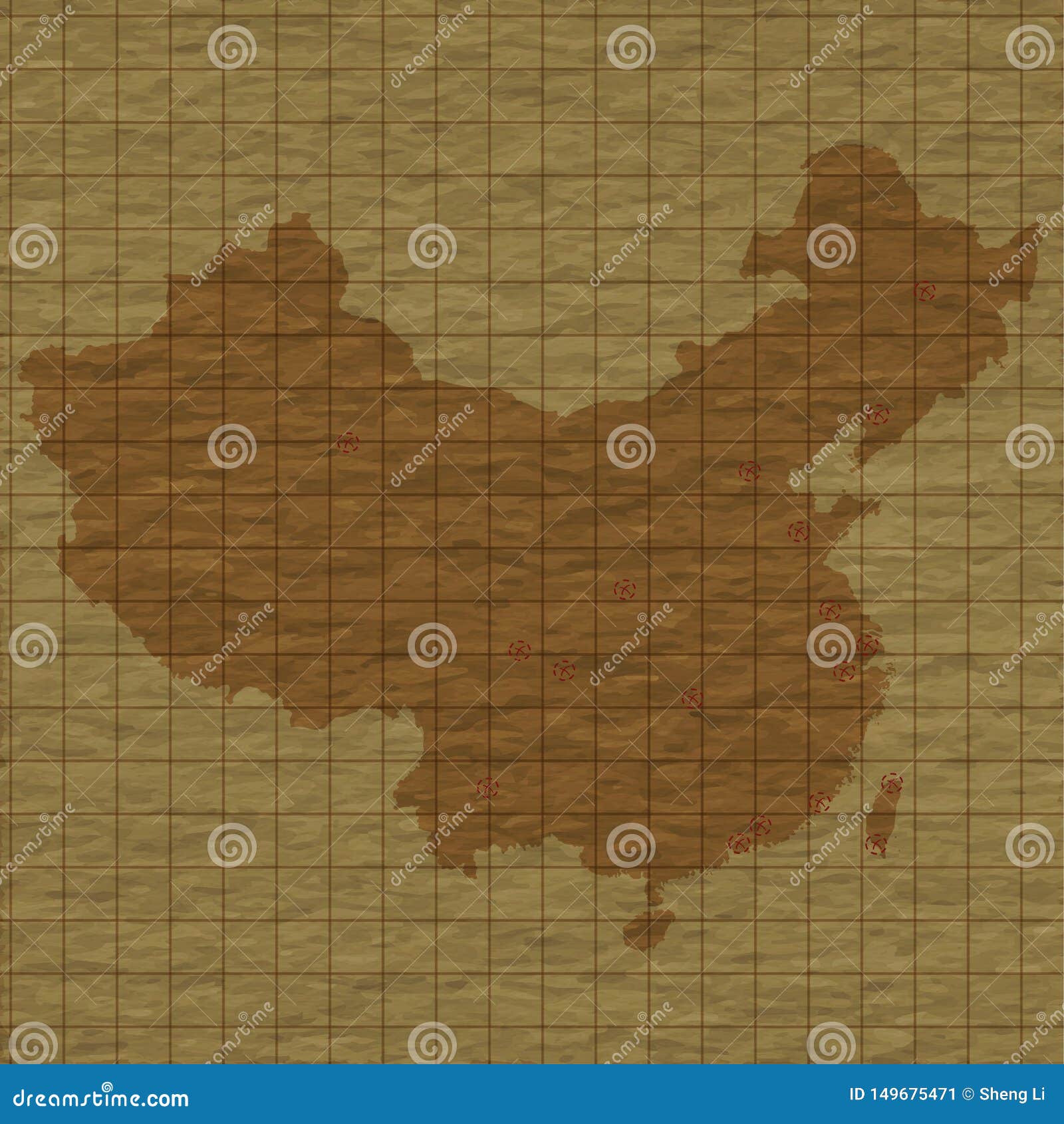 Chinese Retro Map, Flat Vector Illustration Stock Vector - Illustration ...