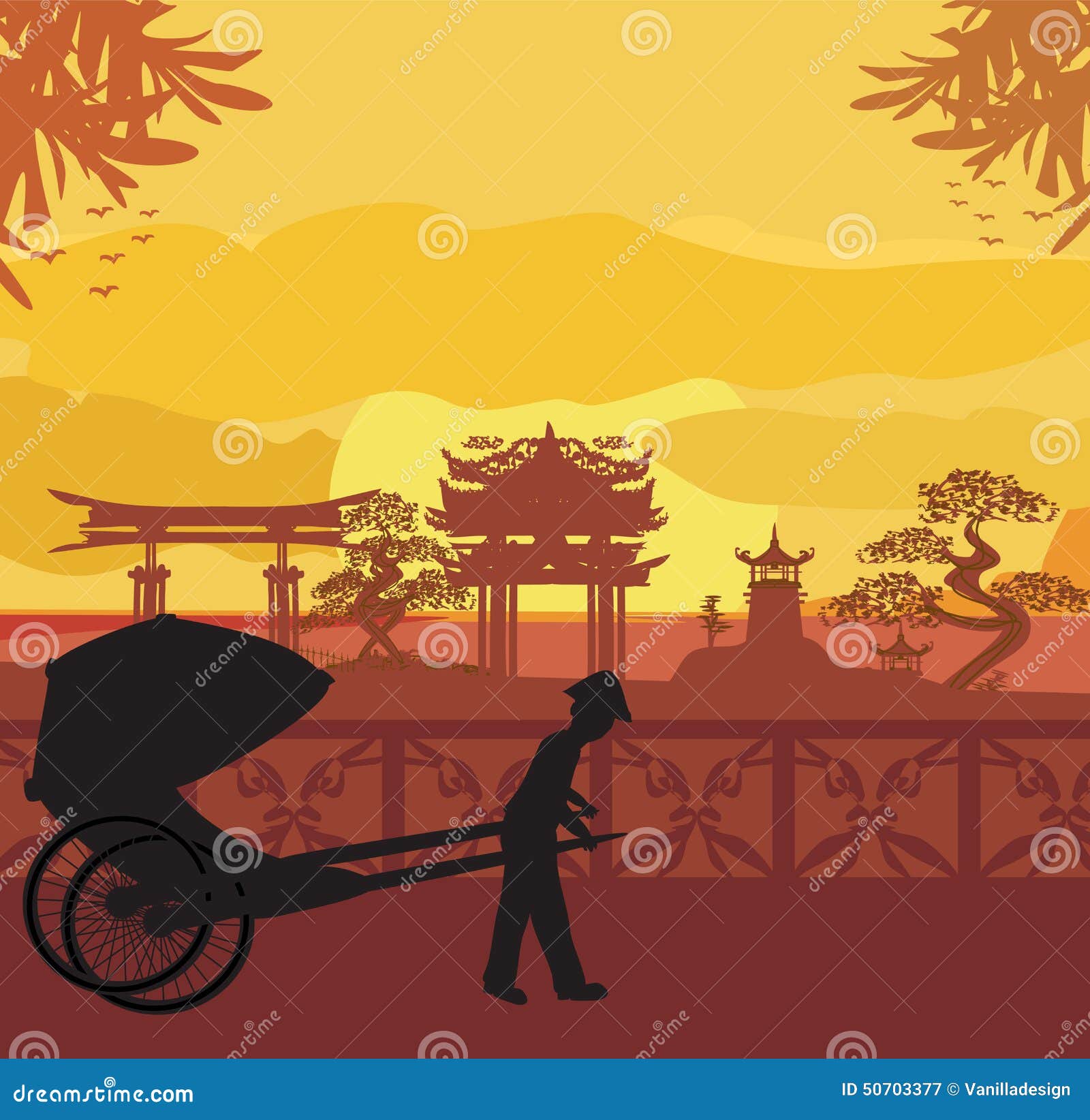 Chinese Rickshaw Cartoon Vector | CartoonDealer.com #50701199