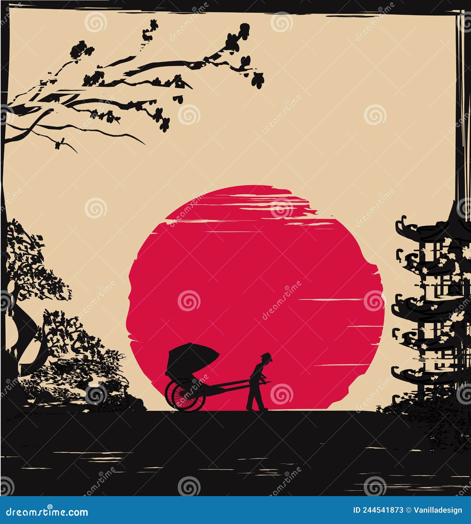 Chinese Rickshaw Cartoon Vector | CartoonDealer.com #50701199