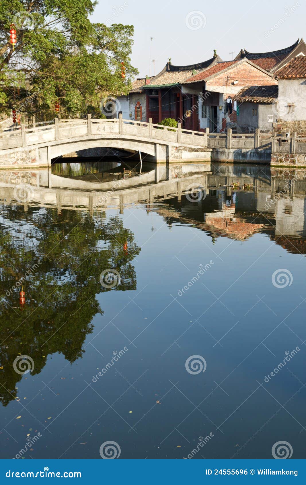 Chinese River, Village and Bridge Stock Photo - Image of ancient ...