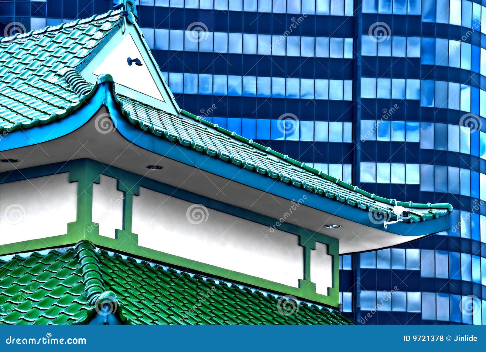 Chinese Roof in Front of Glass Building Stock Photo - Image of front ...
