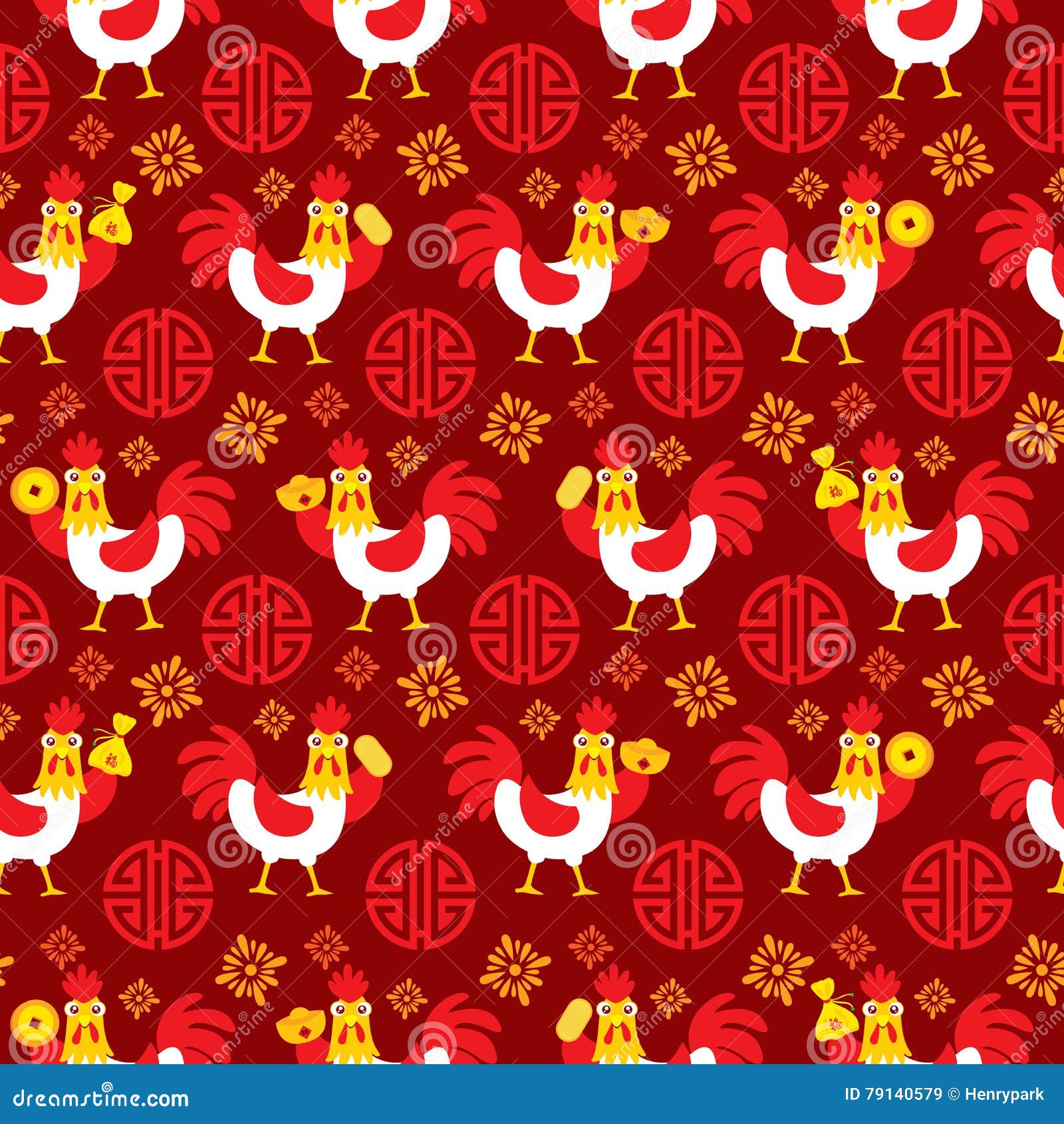 Chinese rooster seamless stock vector. Illustration of asian - 79140579
