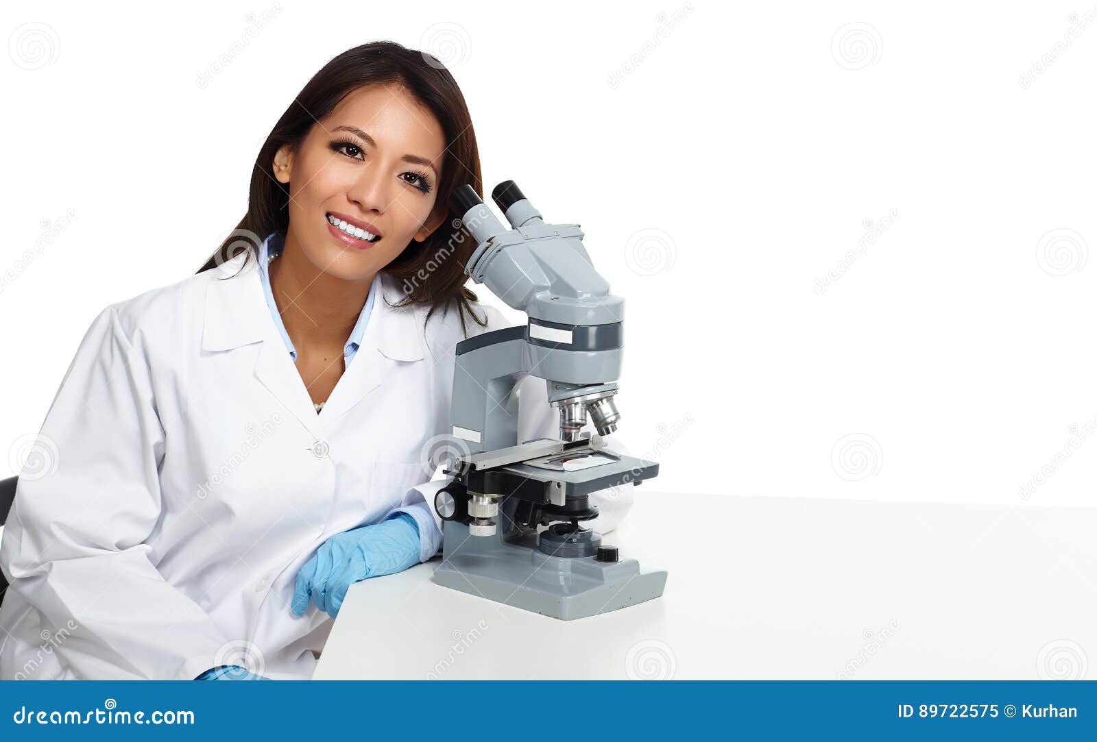 Chinese Scientist Woman with Microscope. Stock Image - Image of clinic ...