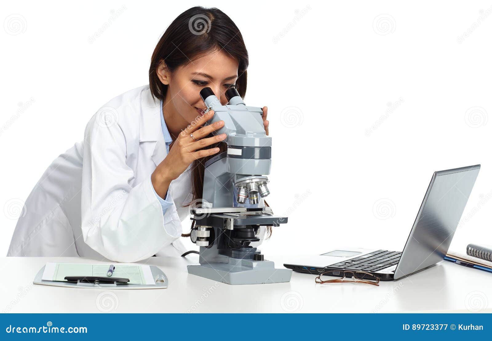 Chinese Scientist Woman with Microscope. Stock Image - Image of ...