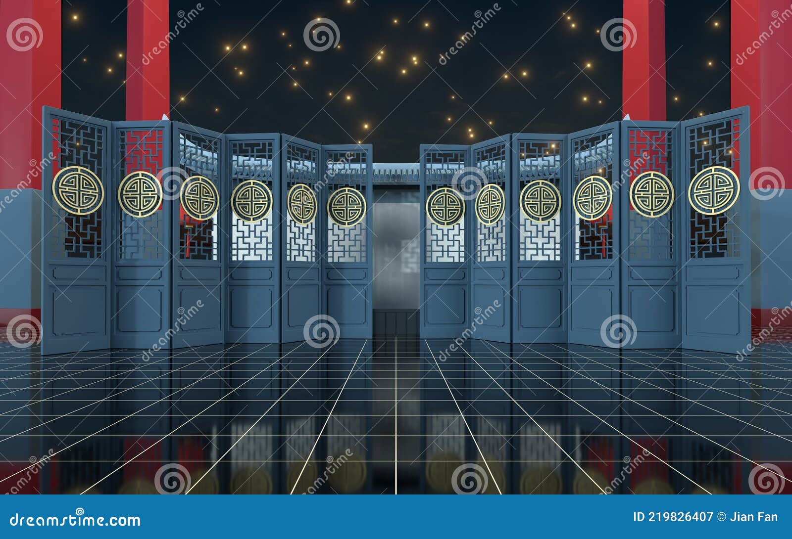 Chinese Screen, Blank Wall with Traditional Chinese Style, 3d Rendering ...