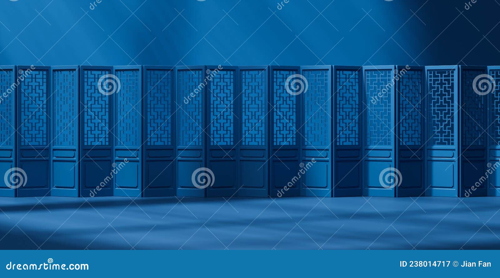 Chinese Screen with Blue Background, 3d Rendering Stock Illustration ...