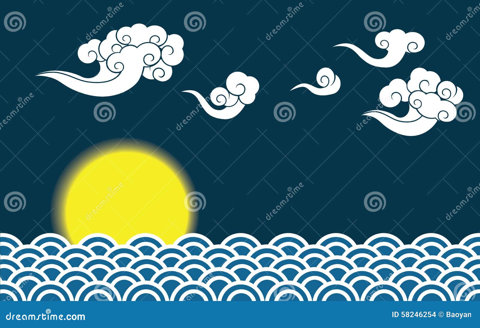 Chinese sea stock vector. Illustration of asia, pattern - 58246254