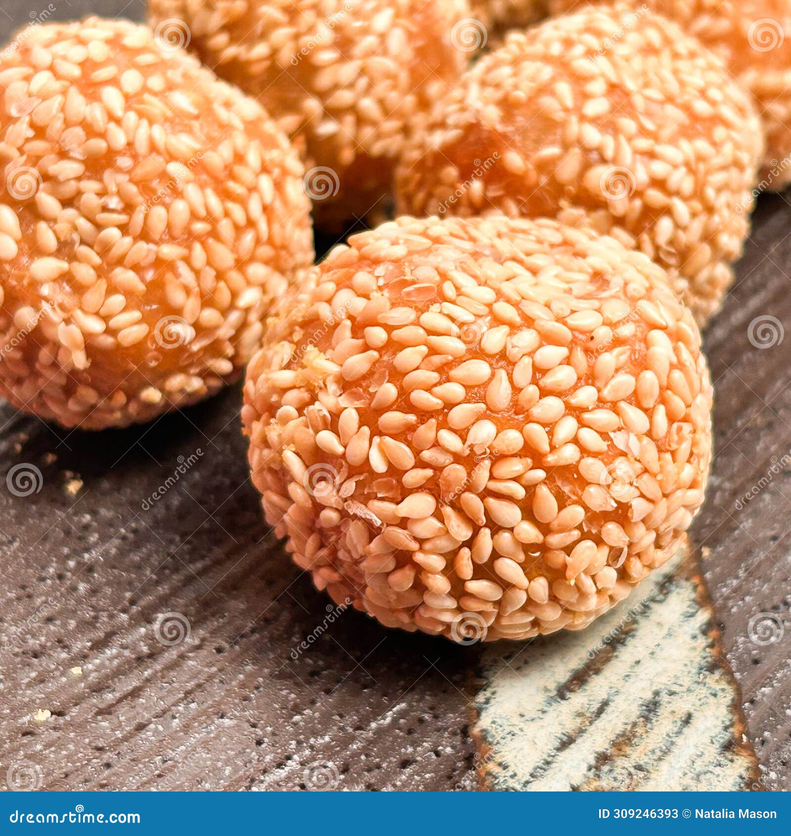 Chinese Sesame Balls on a Dark Glass Plate Stock Image - Image of ...
