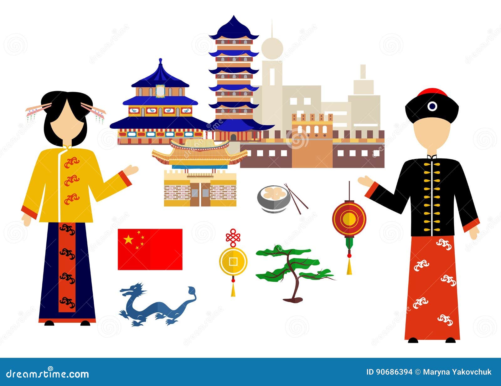 The chinese set stock vector. Illustration of building - 90686394