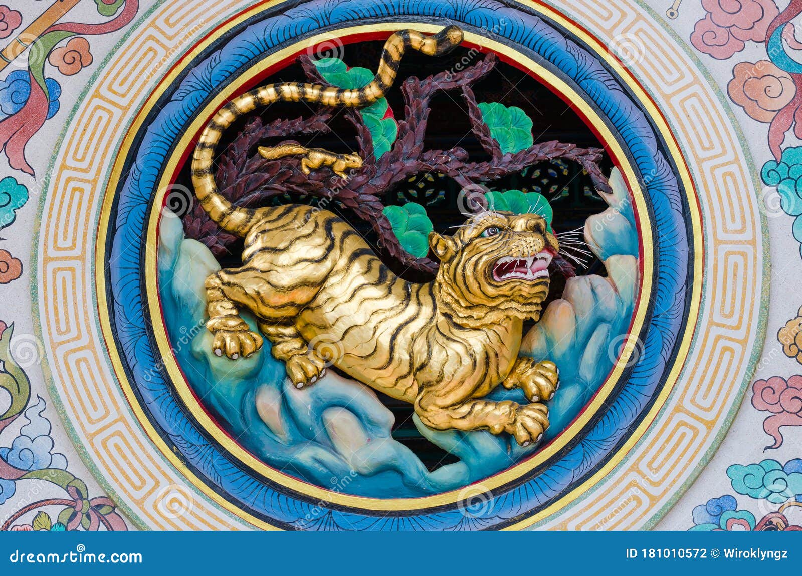 Tiger Statue Decorate on Chinese Shrine`s Wall. Stock Photo - Image of ...