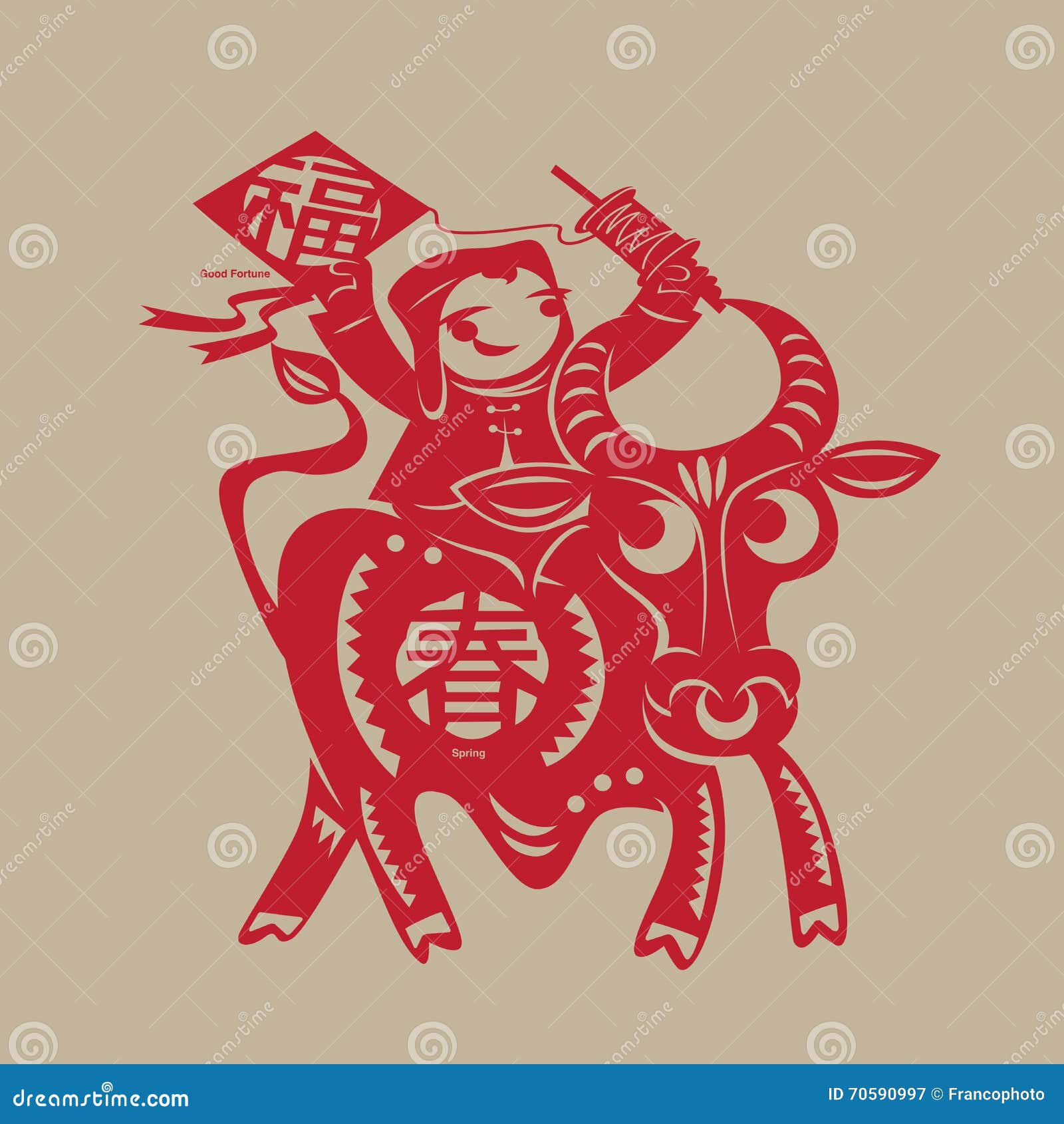 Chinese Spring Ox Paper-cutting Stock Vector - Illustration of china ...
