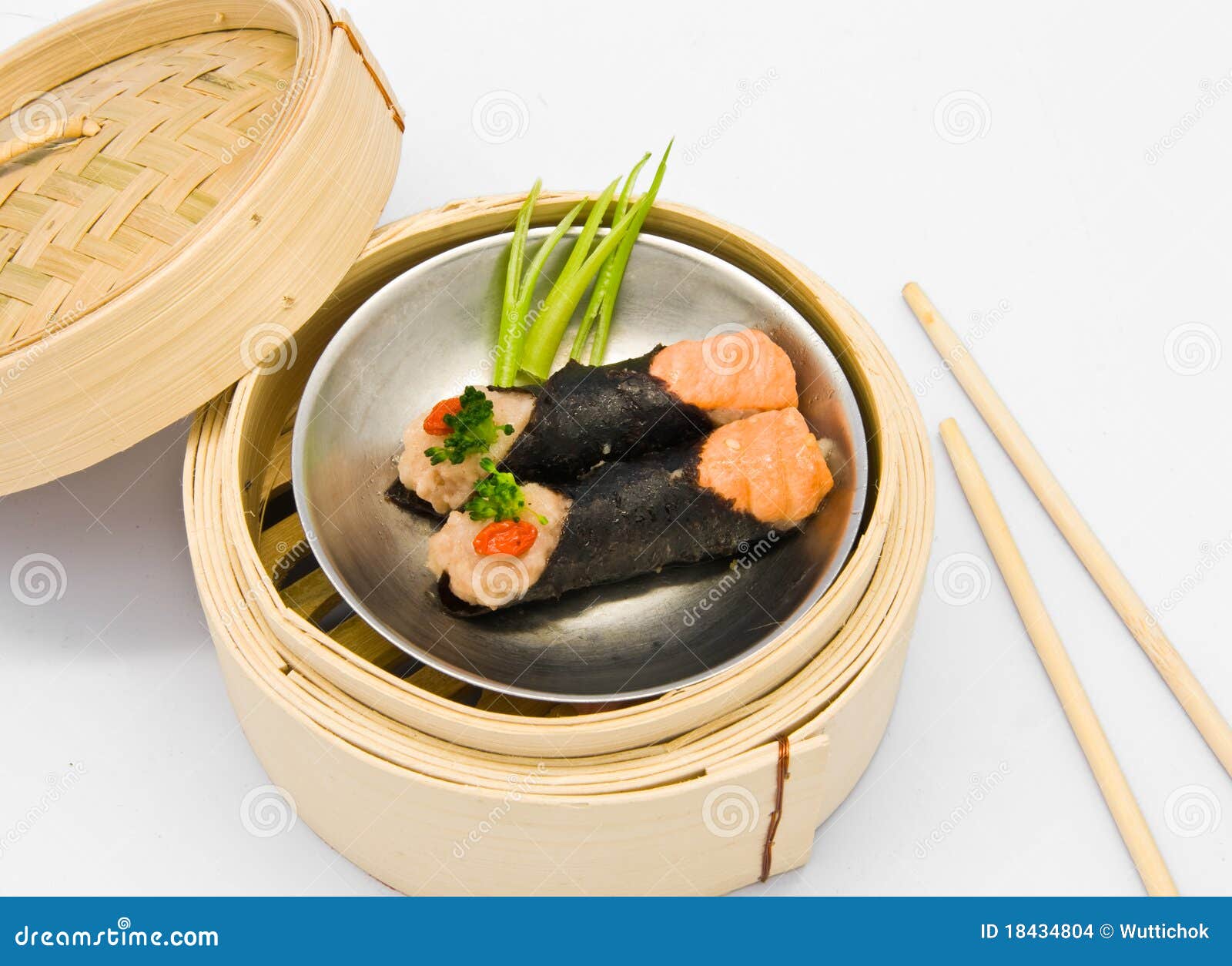 Chinese Steamed Dim Sum Roll Seaweed Salmon Stock Photo - Image of ...