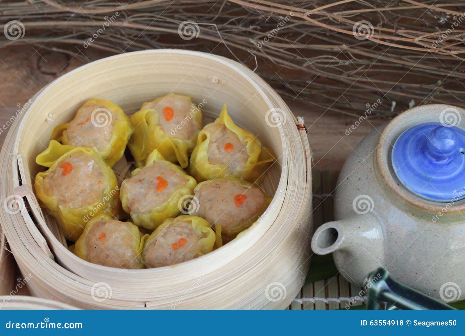 Chinese Steamed Dumpling and Hot Tea Delicious. Stock Photo - Image of ...