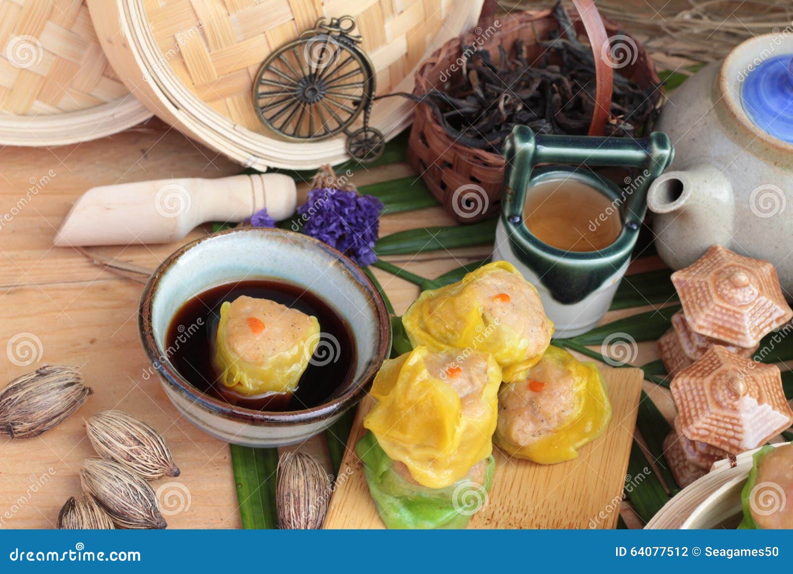 Chinese Steamed Dumpling and Hot Tea Delicious. Stock Photo - Image of ...