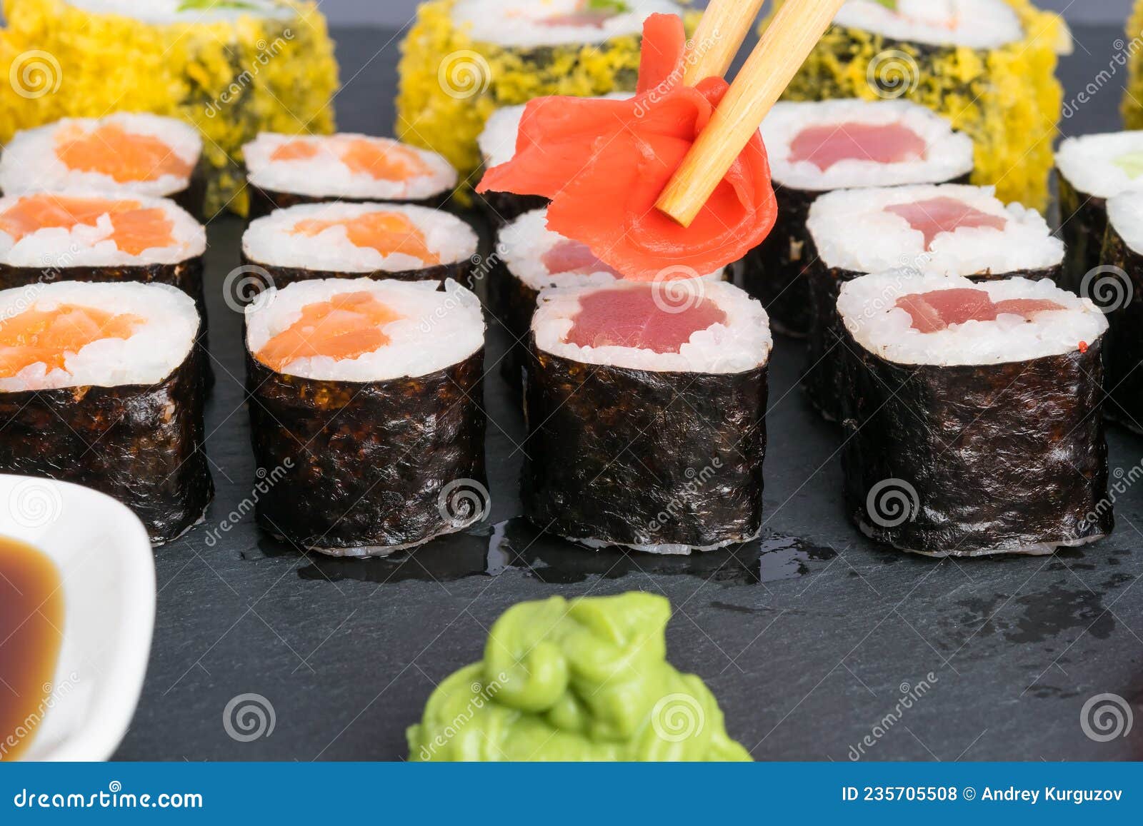 Chinese Sticks Carry Ginger on the Background of the Table with Rolls ...