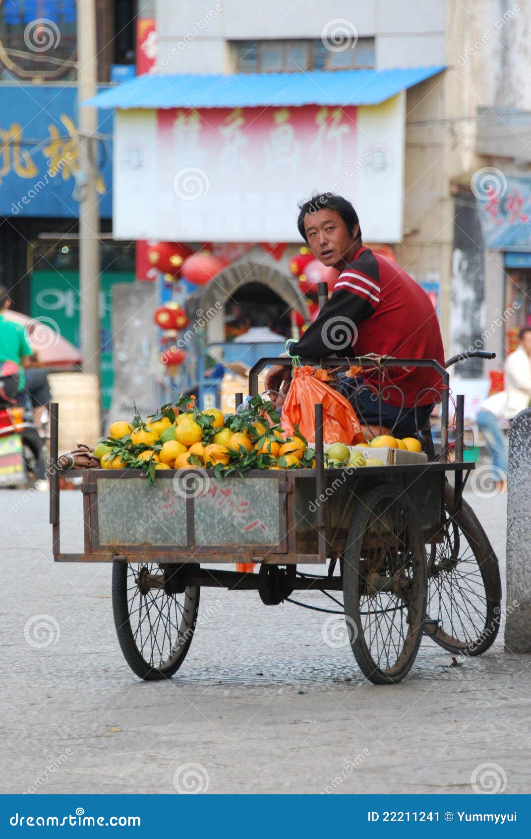 Chinese street seller, editorial photo. Image of basket - 22211241