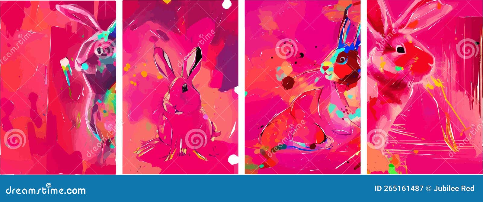 Rabbit on Red Abstract Background with Colorful Paint, Splatter, Shapes ...