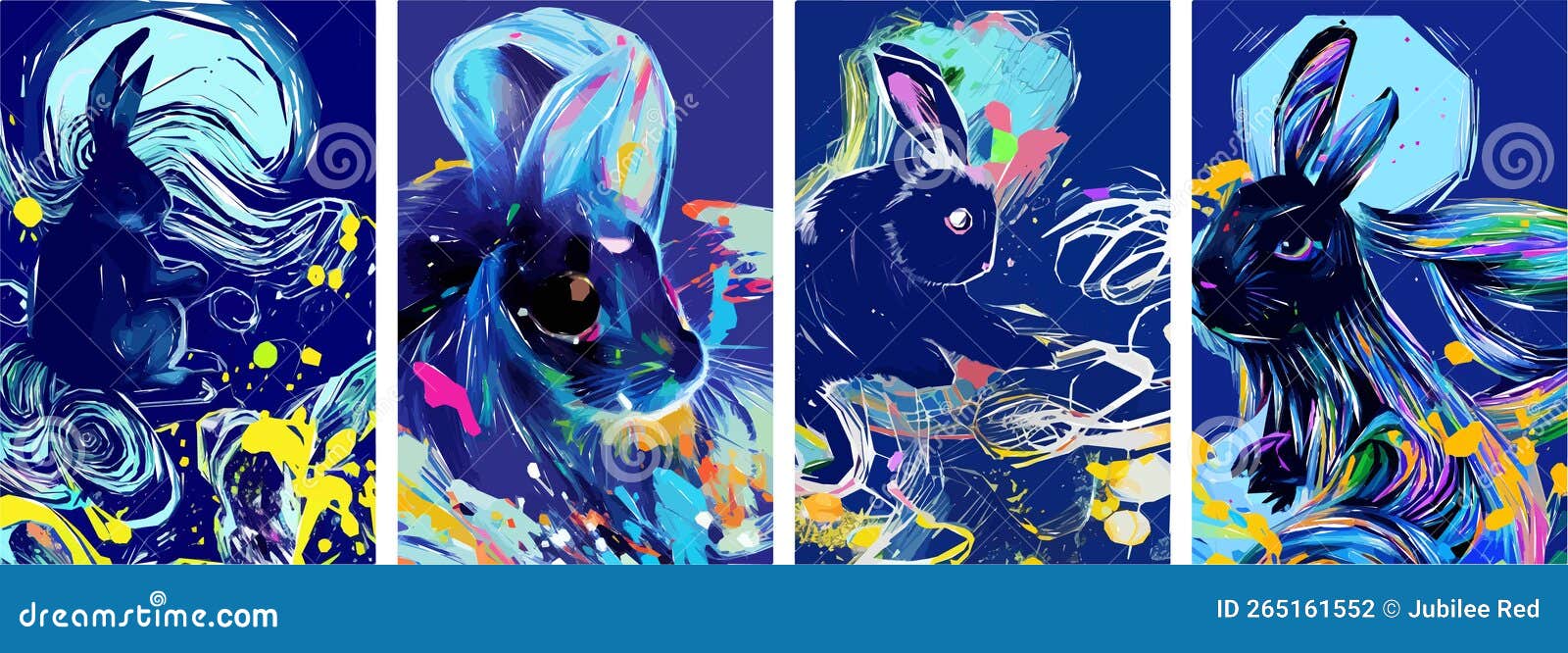 Rabbit on Blue Abstract Background with Colorful Paint, Splatter ...