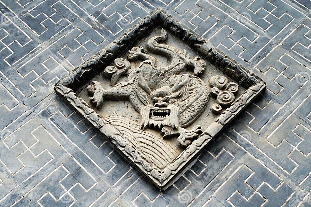Chinese Style Brick Masonry Art Editorial Stock Image - Image of drgon ...