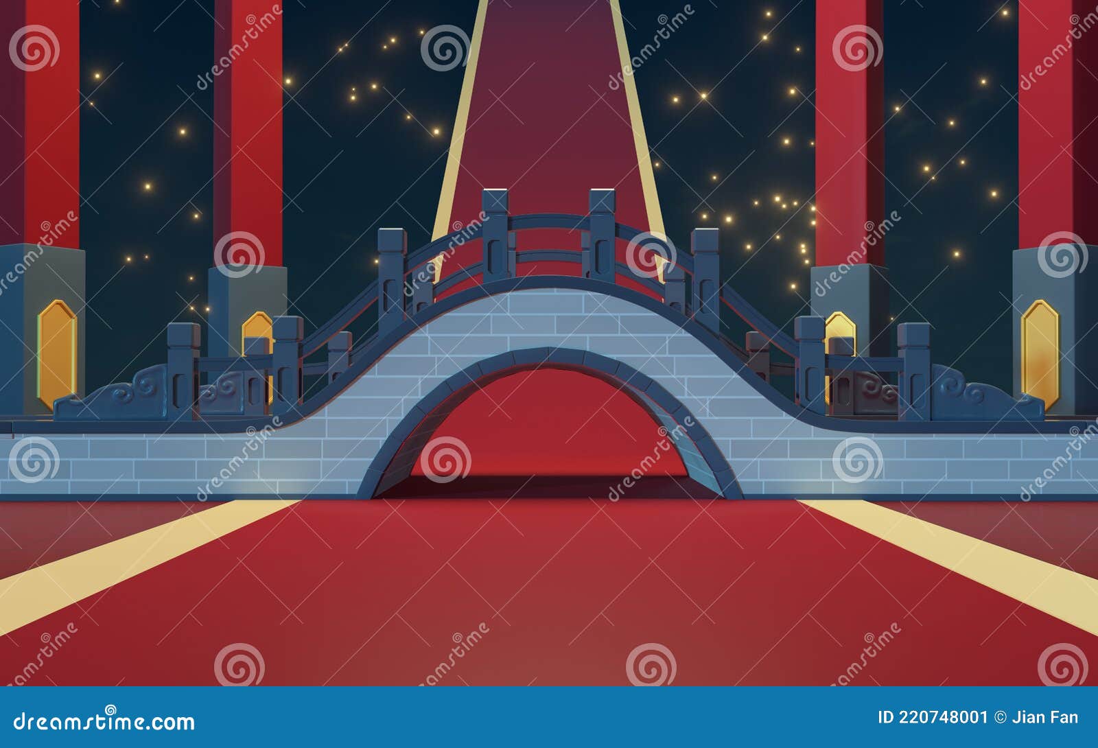 Chinese Style Bridge with Starry Stars Background, 3d Rendering Stock ...
