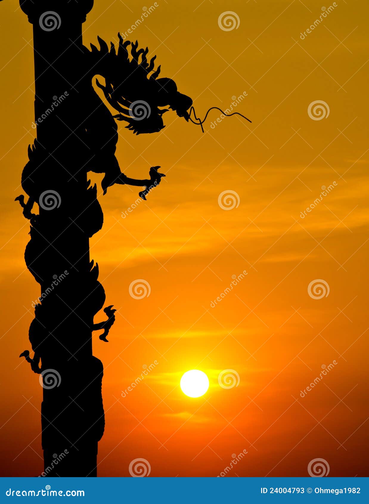 Chinese Style Dragon Statue Silhouette with Sunset Stock Image - Image ...