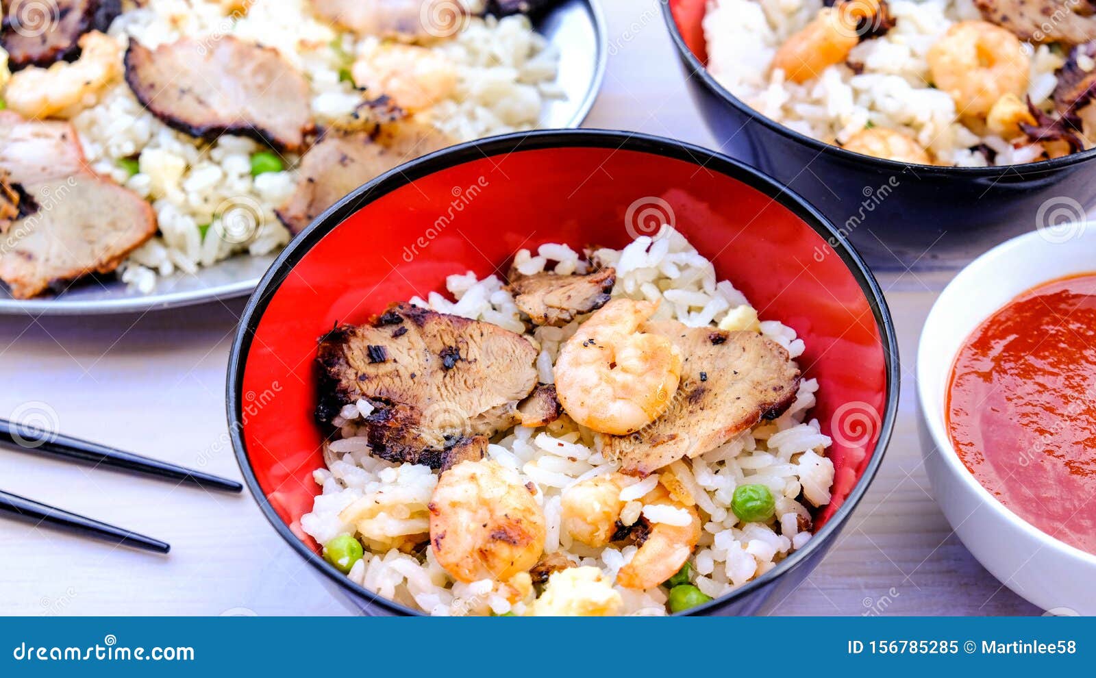 Chinese Style Egg Fried Rice with Pork Stock Image - Image of asian ...