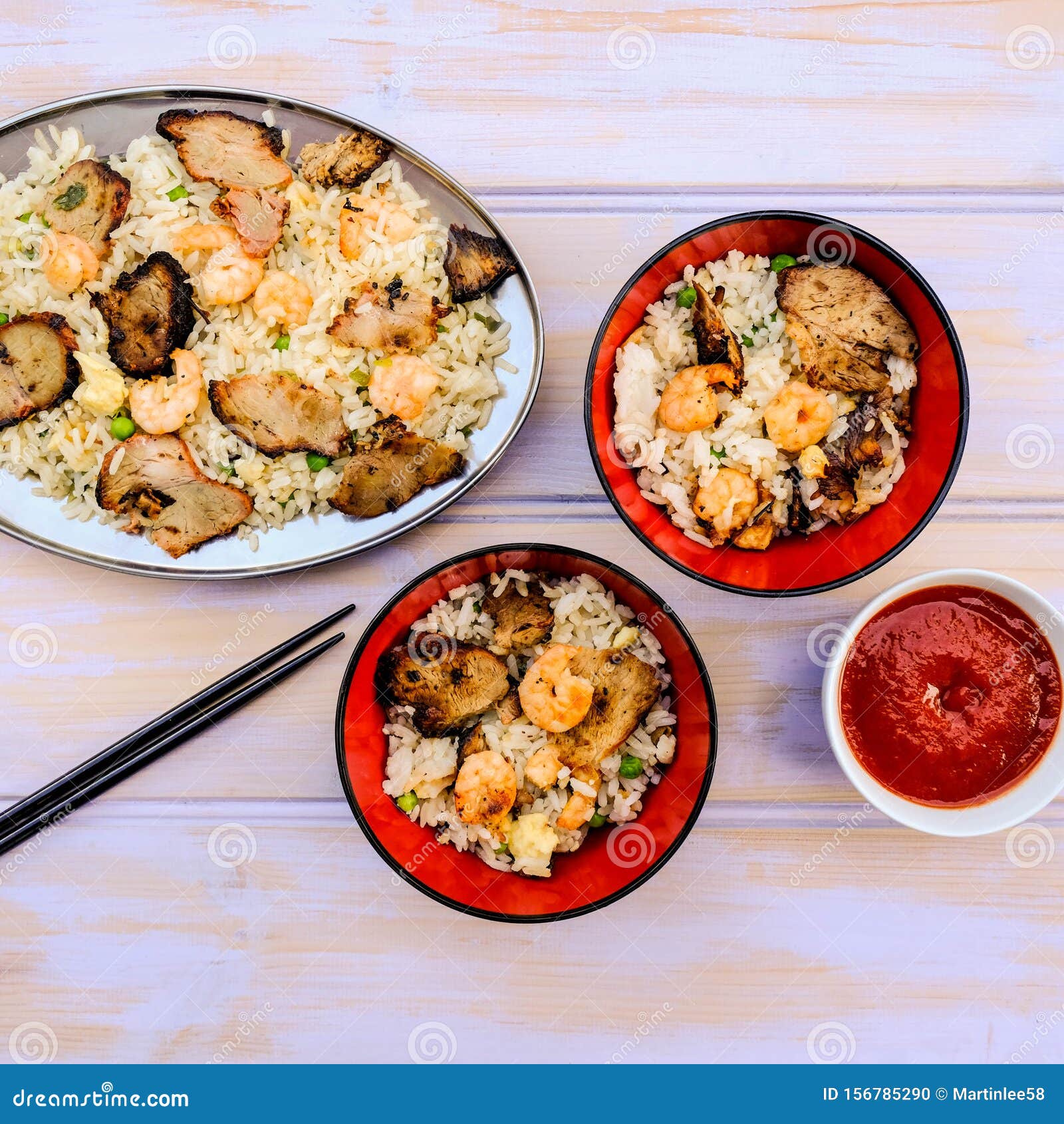 Chinese Style Egg Fried Rice with Pork Stock Photo - Image of lunch ...
