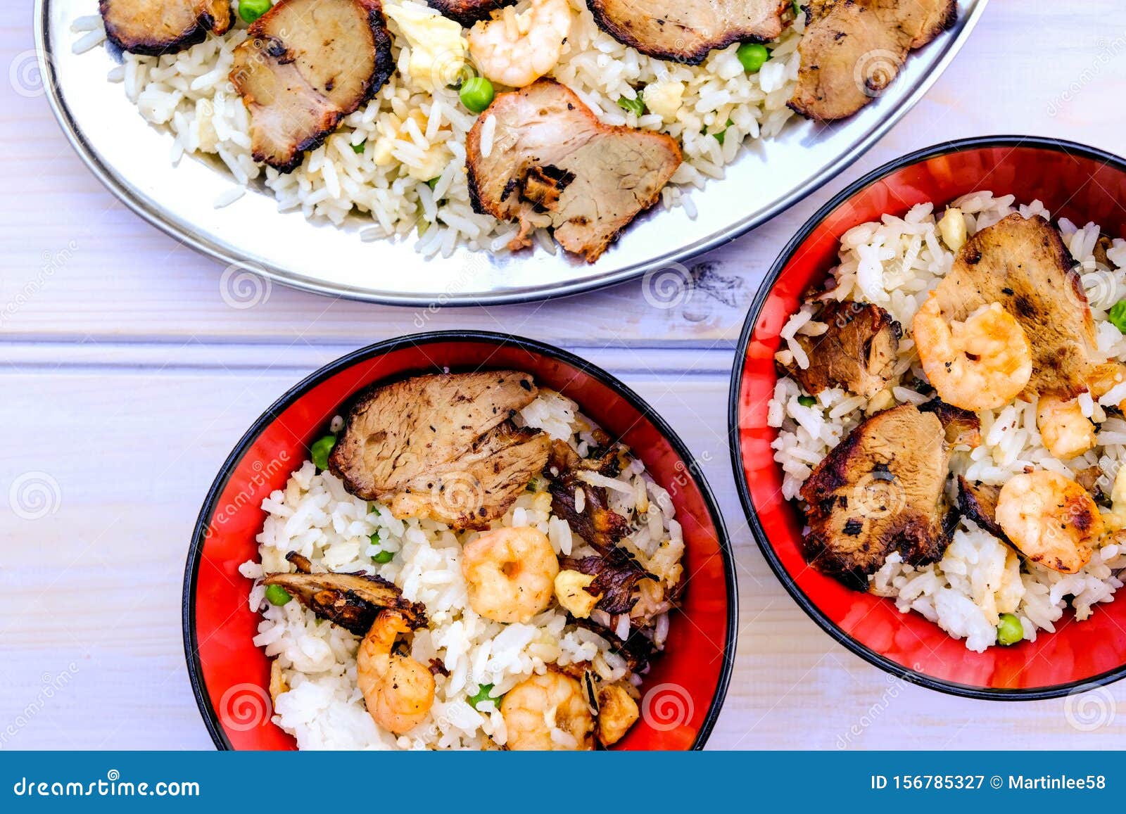 Chinese Style Egg Fried Rice with Pork Stock Image - Image of away ...