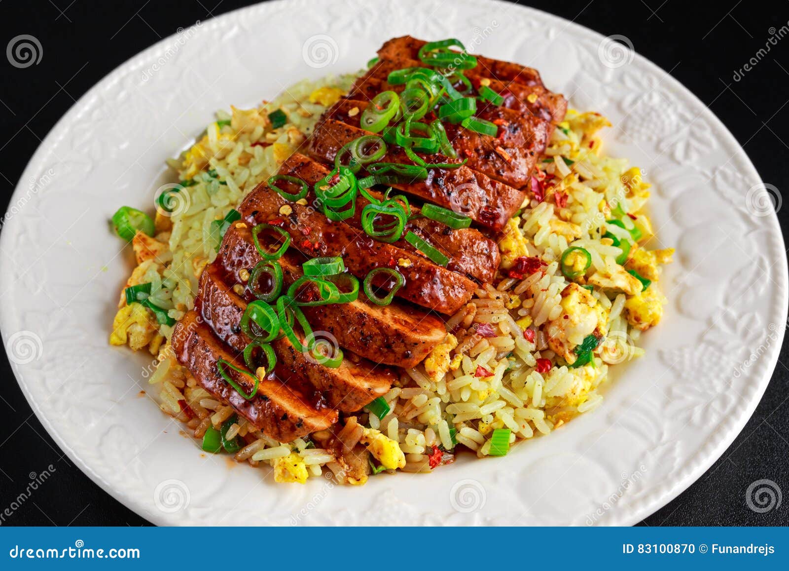Chinese Style Egg Fried Rice with Sliced Pork Fillet Stock Photo ...