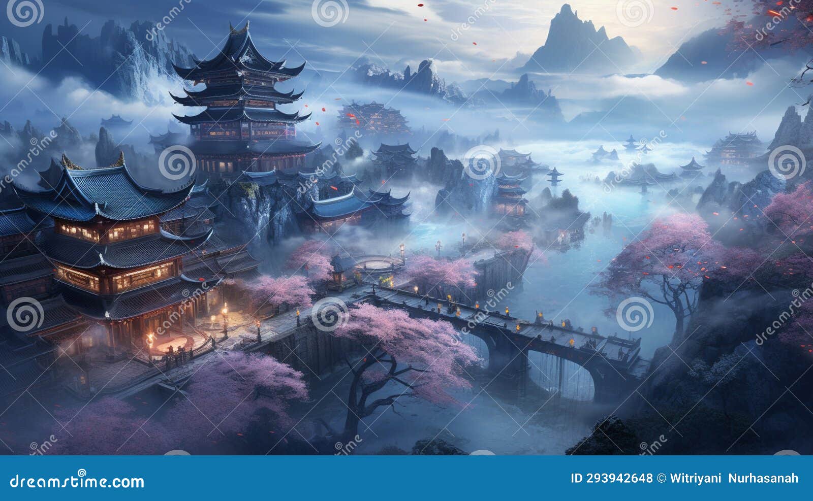 Chinese Style Fantasy Scenes Stock Illustration - Illustration of urban ...