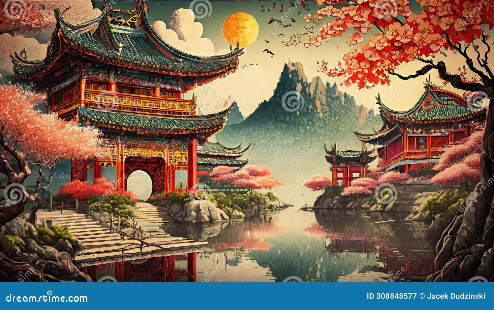 Chinese Style Fantasy Scenes Stock Illustration - Illustration of ...