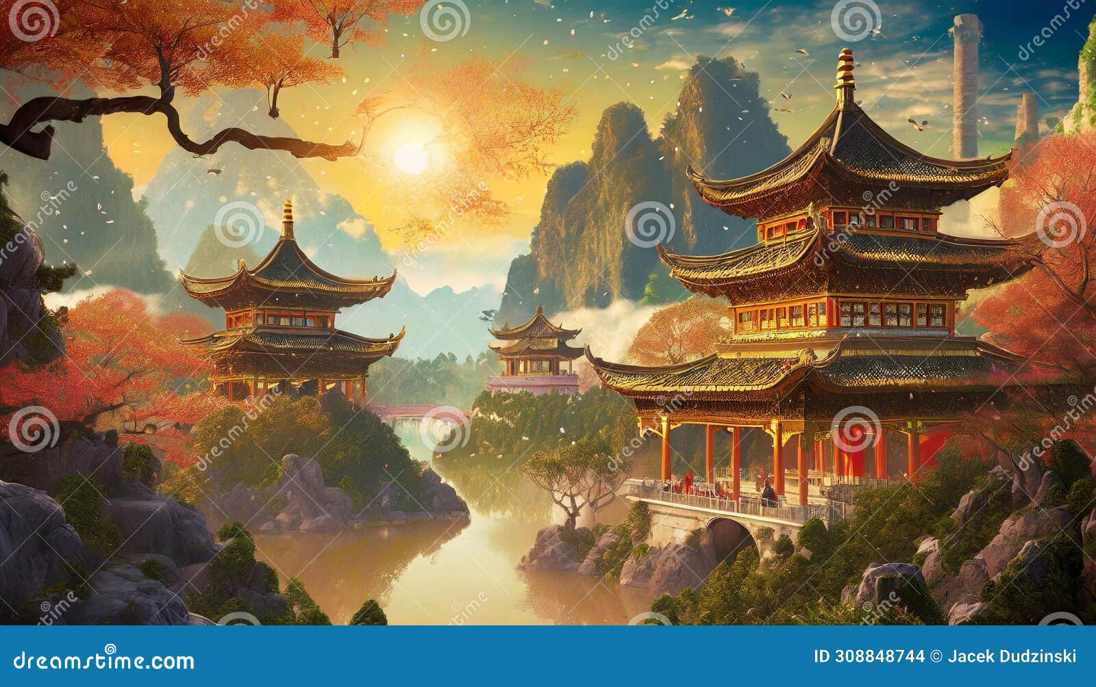 Chinese Style Fantasy Scenes Stock Illustration - Illustration of ...