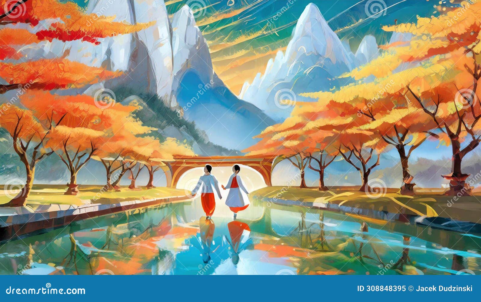 Chinese Style Fantasy Scenes People Walking Stock Illustration ...