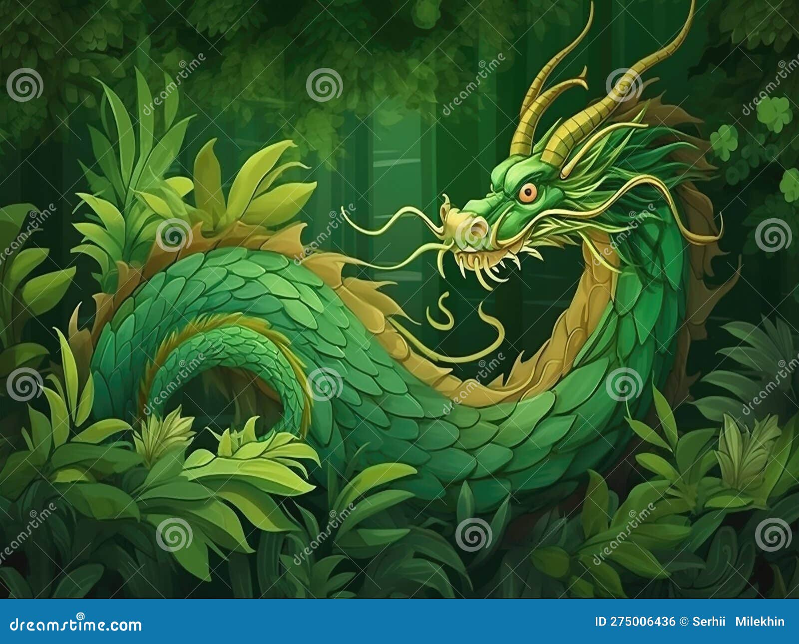 Chinese Style Green Dragon, Against the Backdrop of Rainforest Stock ...
