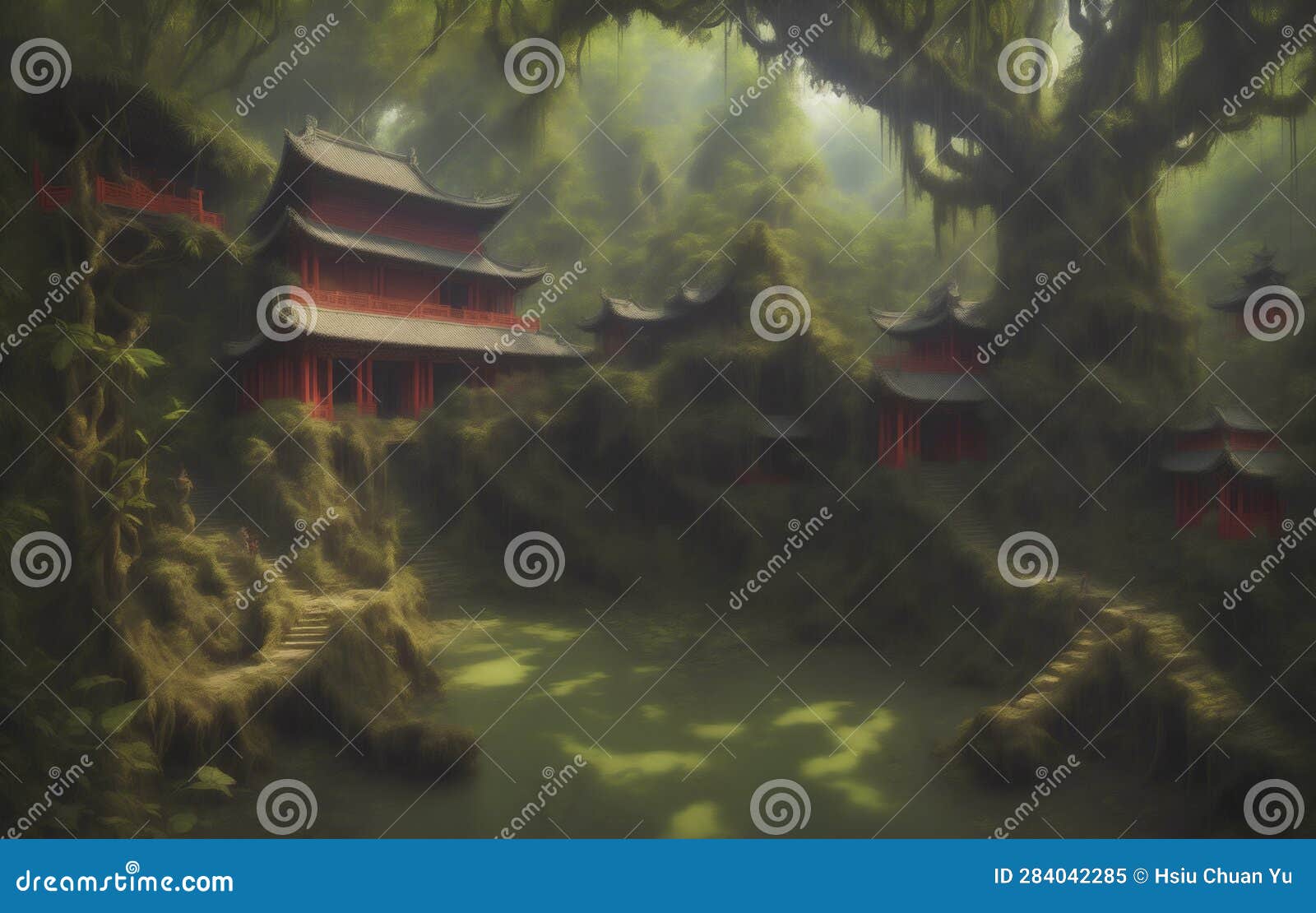 Chinese Style Landscape Deserted Traditional Building in Forest Stock ...