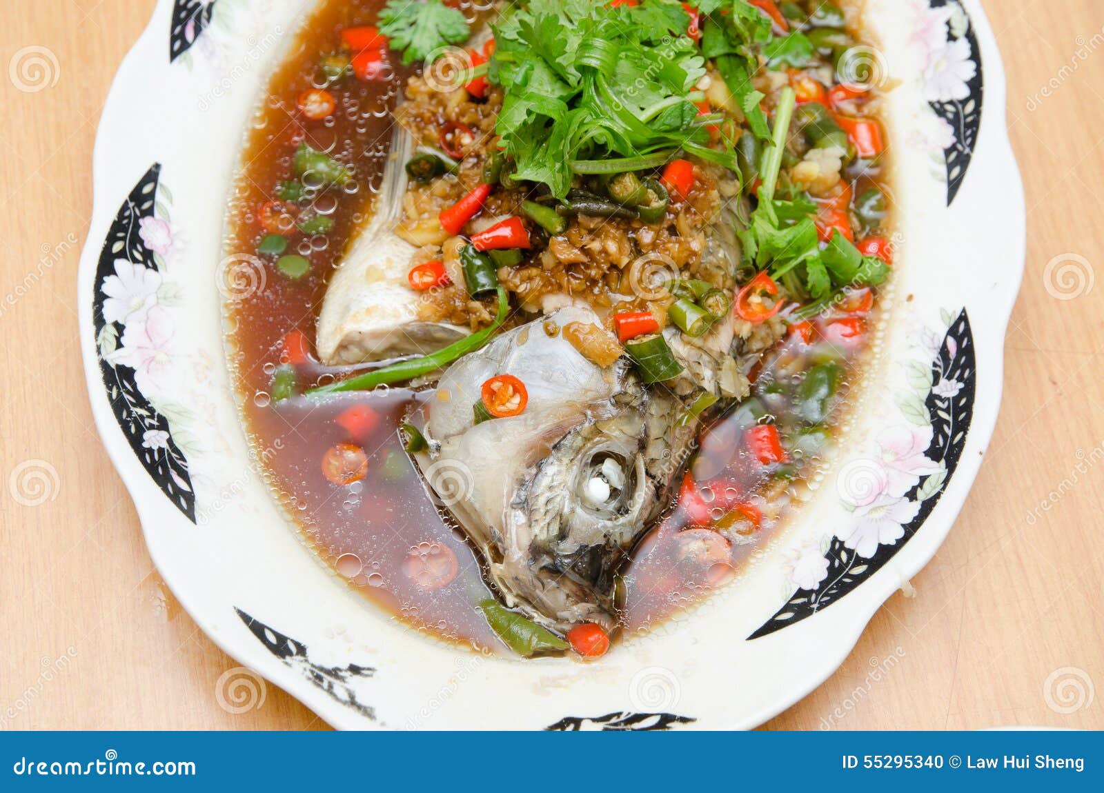 Chinese style steamed fish stock photo. Image of fish - 55295340