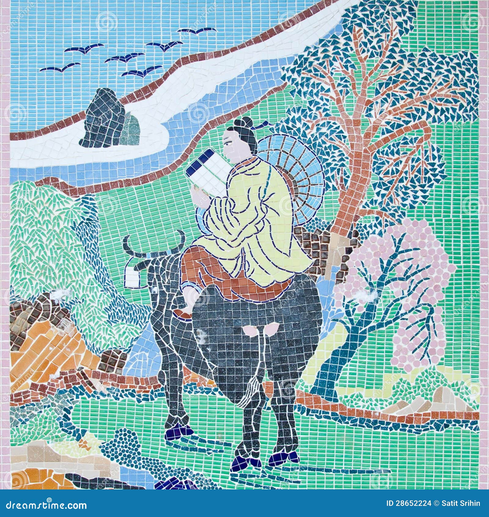 Chinese Style Wall Mosaic Tiles Stock Photo - Image of asian, blue ...