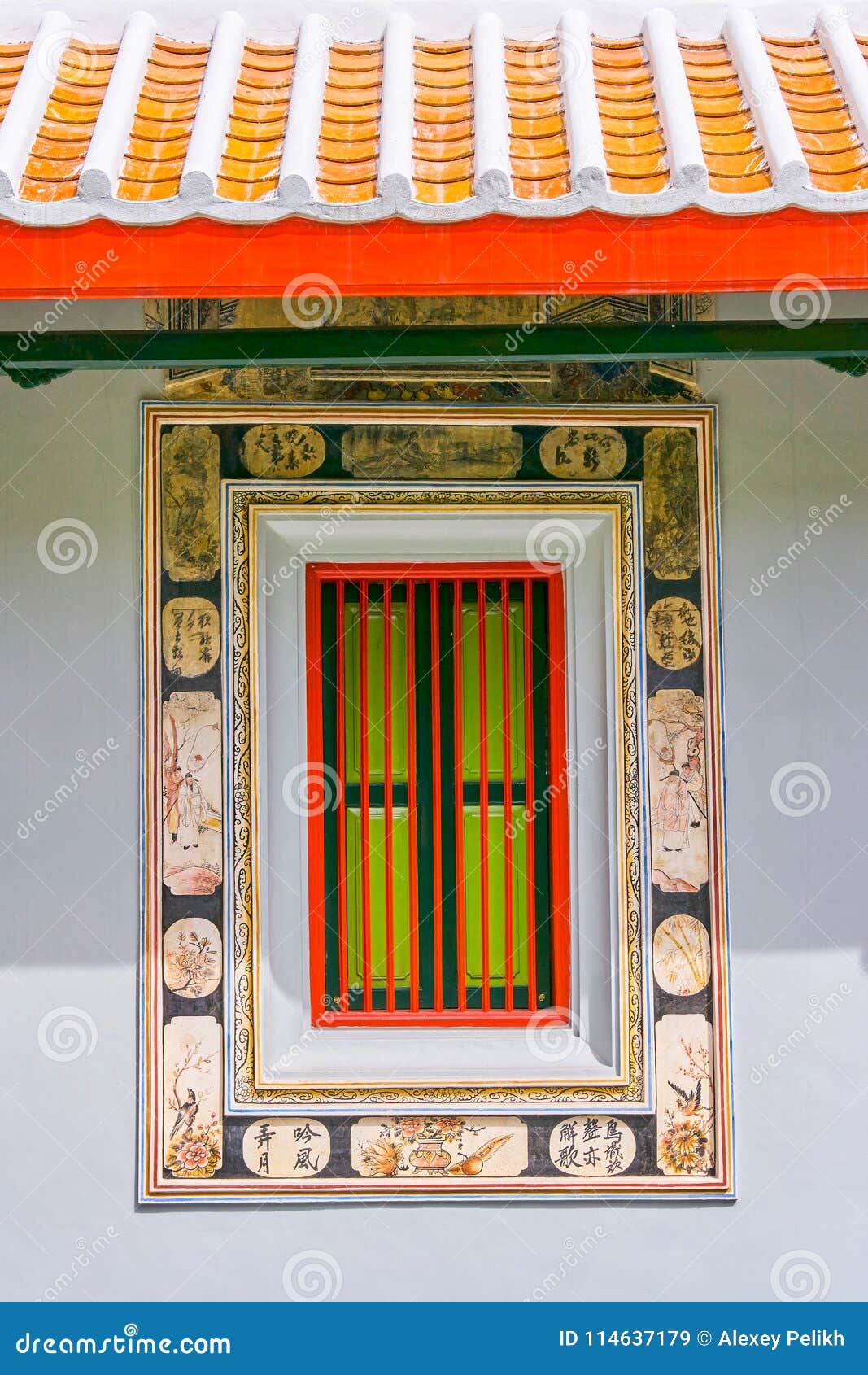 A Chinese Style Window with Tile Roof Stock Image - Image of background ...