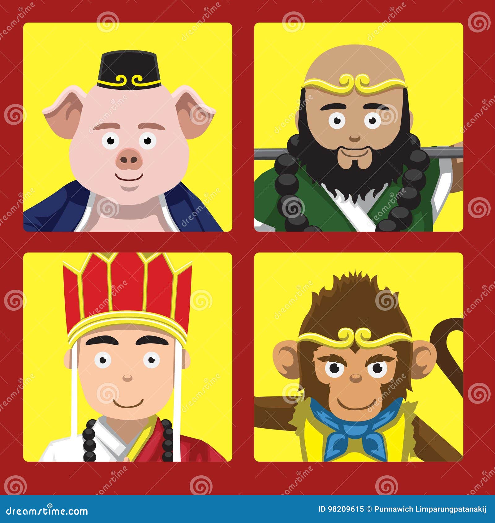 Chinese Tale Character Rectangle Set Vector Illustration Stock Vector ...