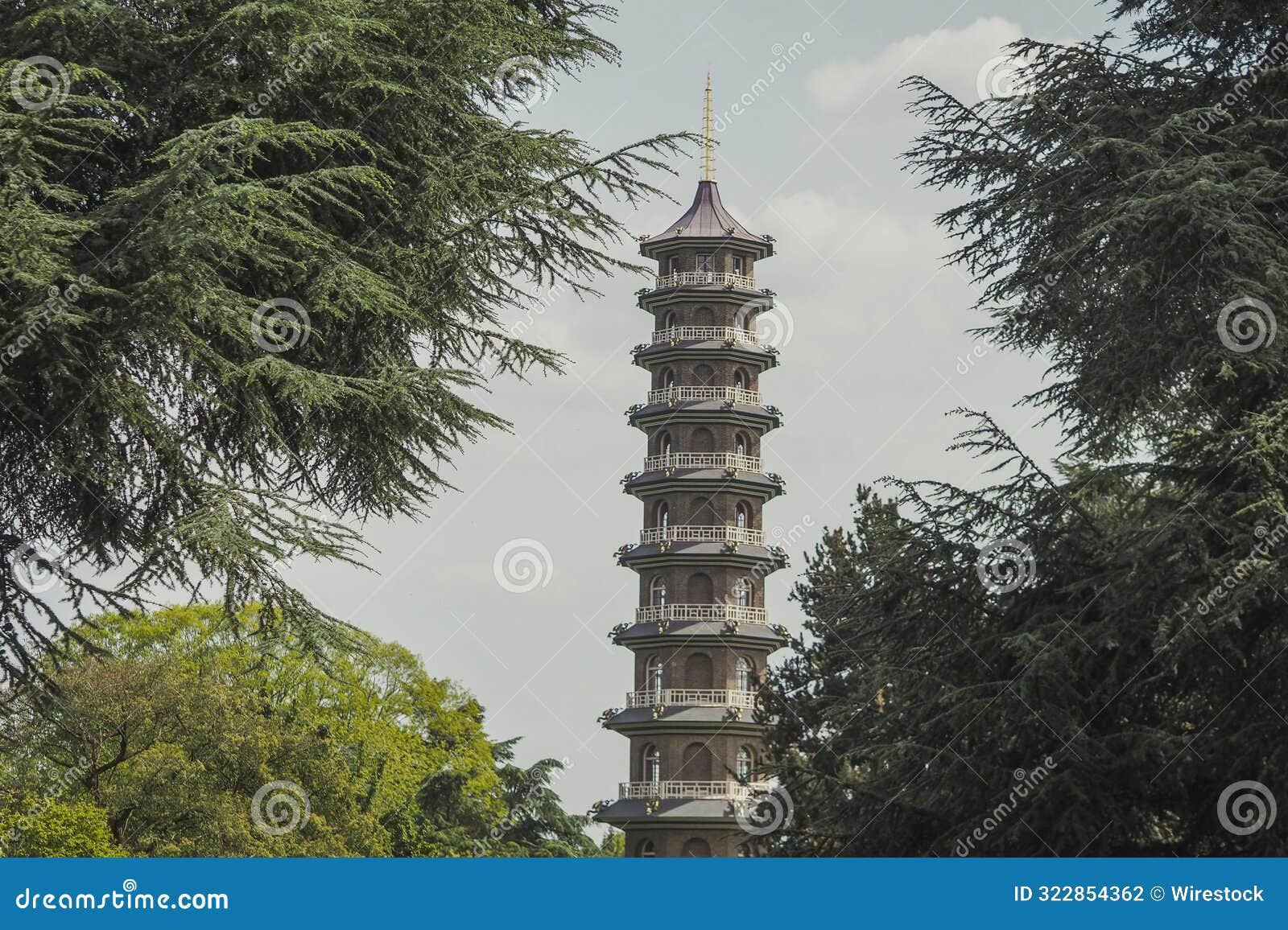 Chinese Tall Tower Rises Above Trees in a Park Setting Stock Photo ...