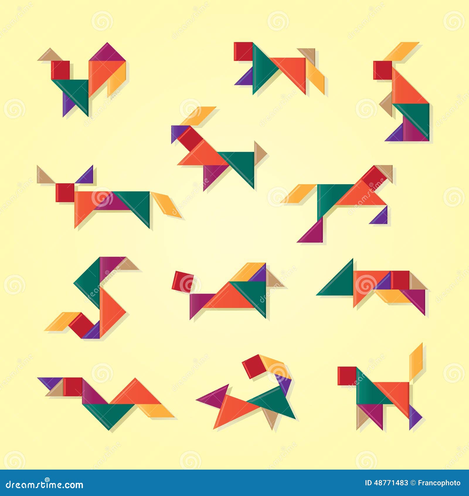 Chinese 12 Tangrams Zodiac stock vector. Illustration of china - 48771483