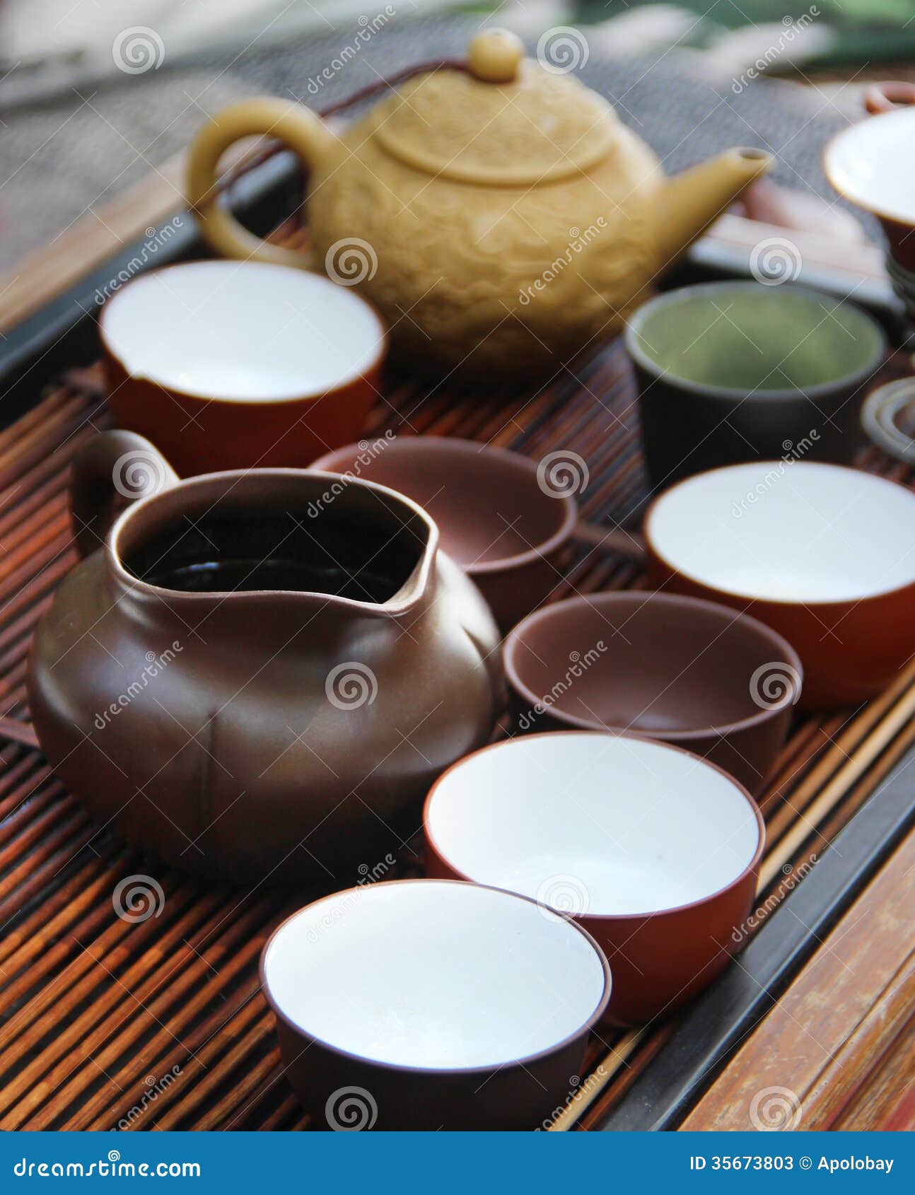 Chinese Tea Ceremony on Bamboo Table. Shallow Depth of Field Stock ...