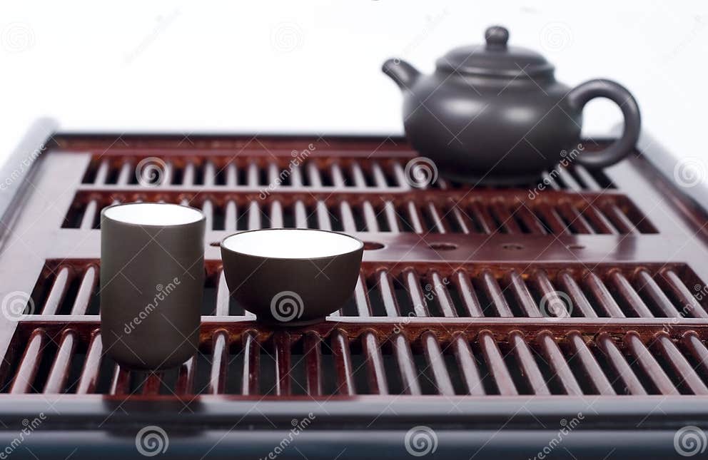 Chinese Tea Ceremony Table with Teapot and Two Cup Stock Image - Image ...