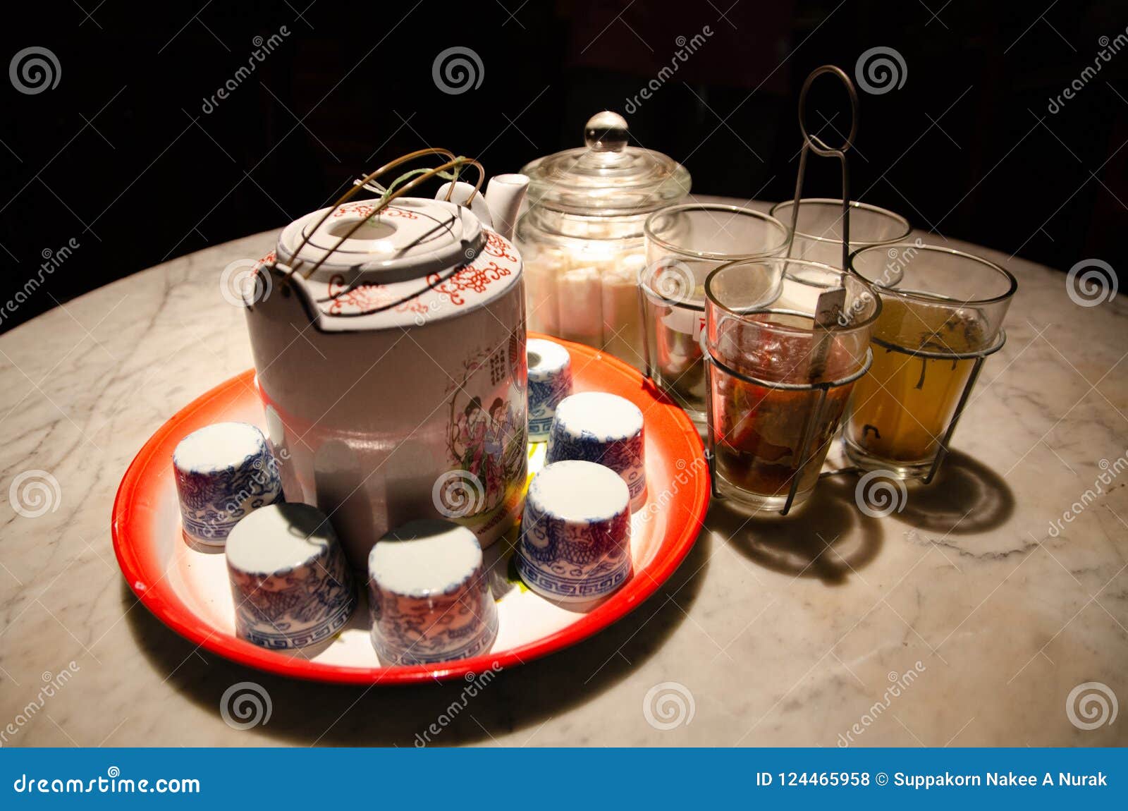 Chinese Tea Cup Set and a Bunch of Condiments Stock Photo - Image of ...