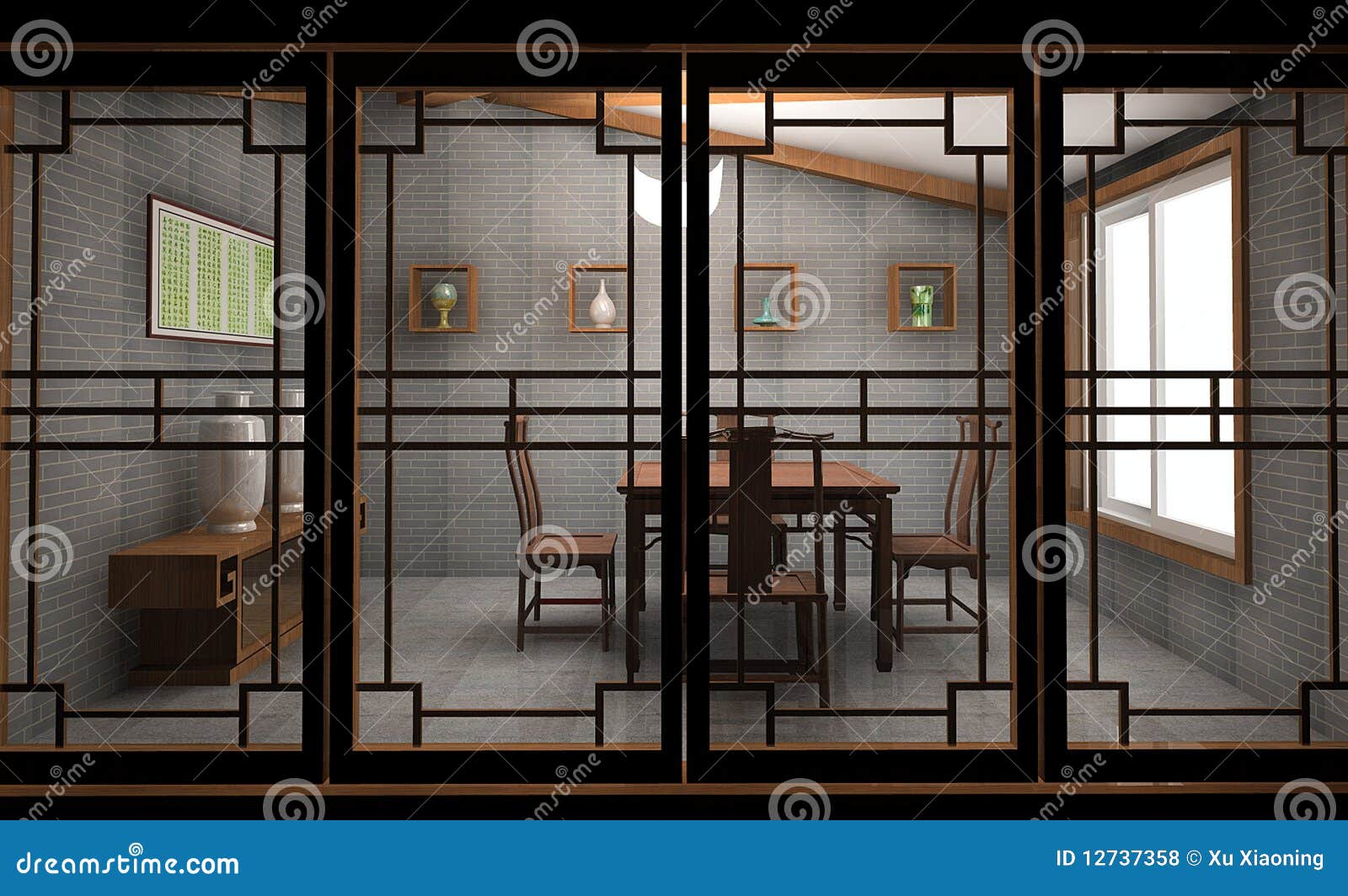 Chinese tea-house stock illustration. Illustration of lighting - 12737358
